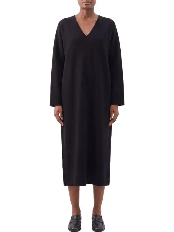 THE ROW Long Flared V-neck Tunic - Black