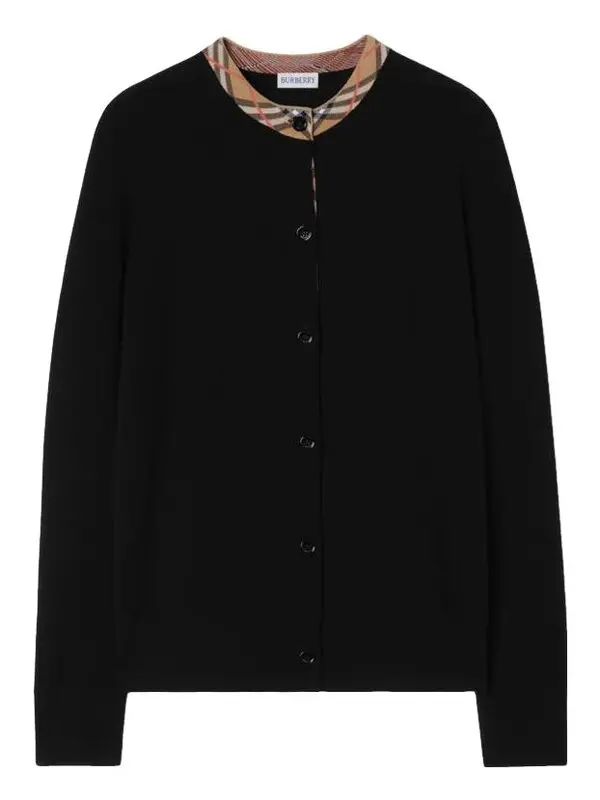 Burberry Check Trim Wool Cardigan - Black