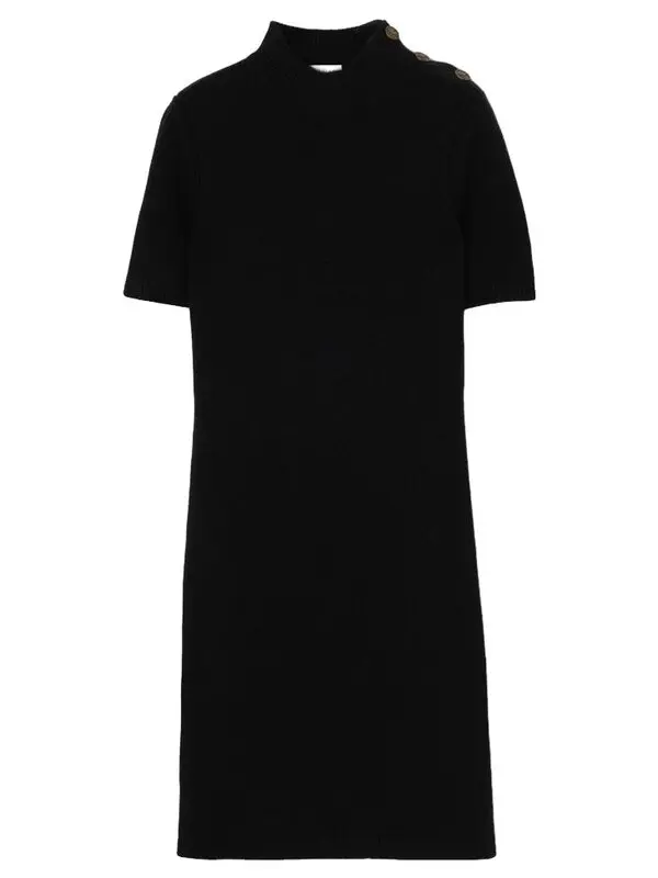 Burberry Cashmere Knit Dress With Button Shoulder Detail - Black