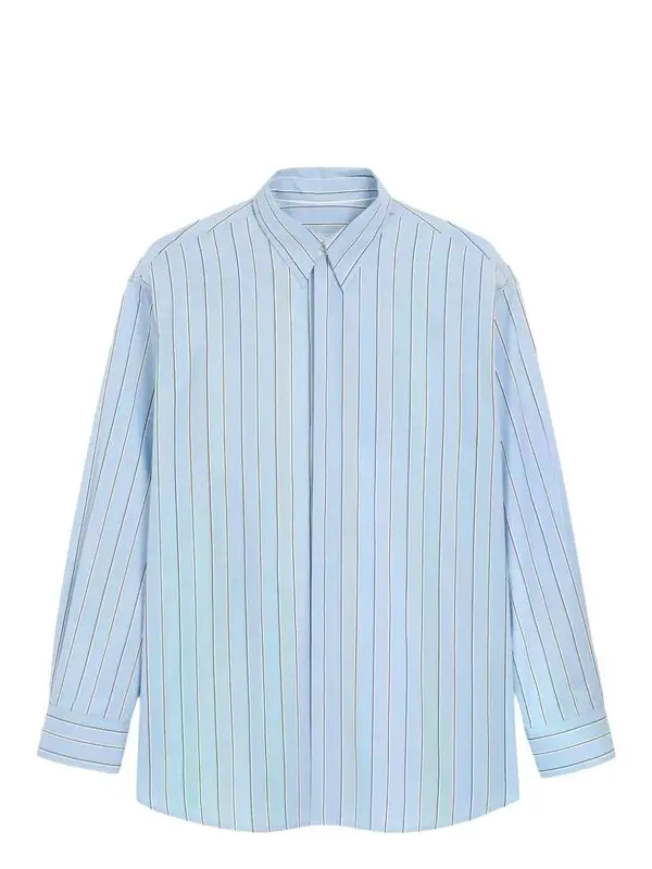 AMI Paris Striped Cotton Shirt With Removable Collar - Blue