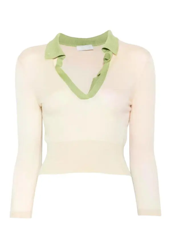 Prada Fine Knit Polo Collar Sweater - Neutrals