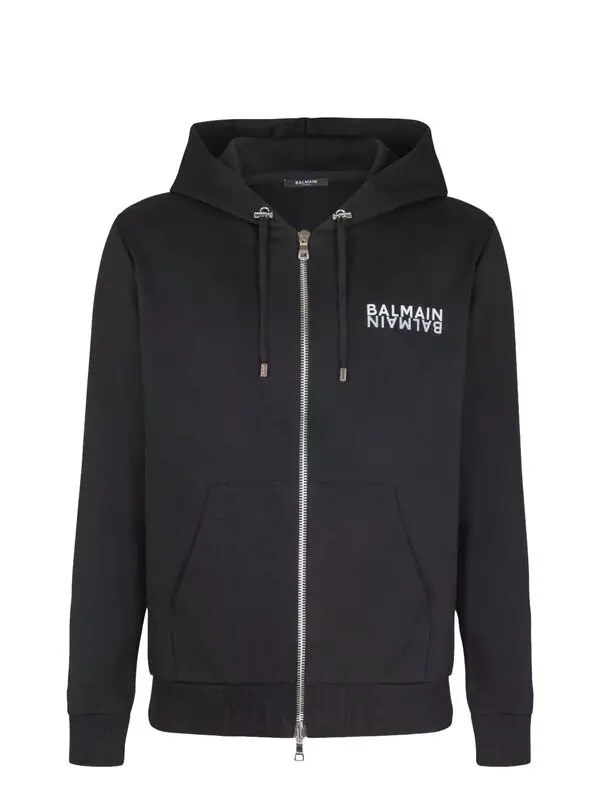 Balmain Logo Print Zip-up Hoodie - Black