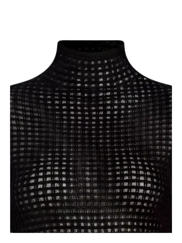 Proenza Schouler Chequered Mesh Knit High Neck Top - Black