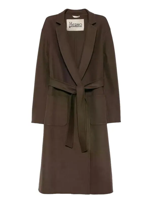 Herno Belted Wool Coat - Brown