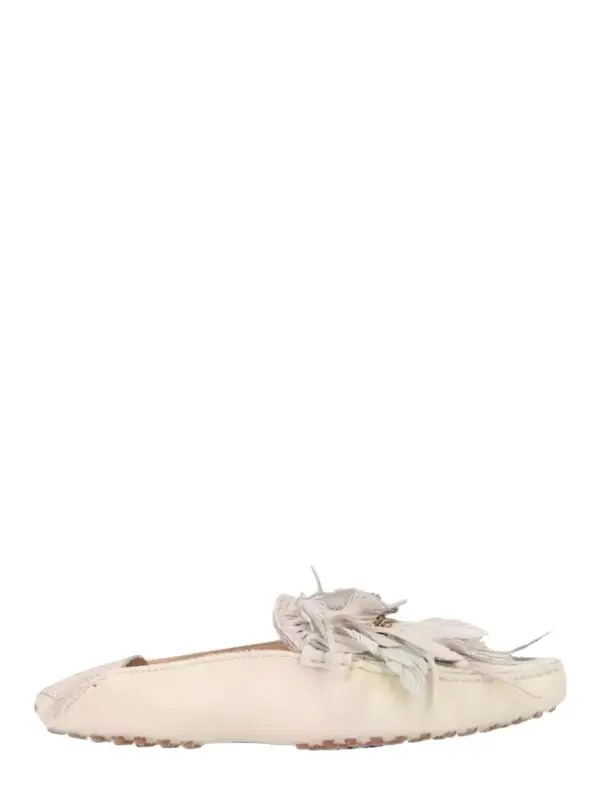 TOD'S Feather-embellished Loafers - Neutrals