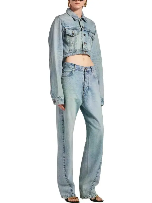 Balenciaga Cropped Distressed Denim Jacket - Blue