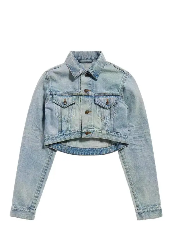 Balenciaga Cropped Distressed Denim Jacket - Blue