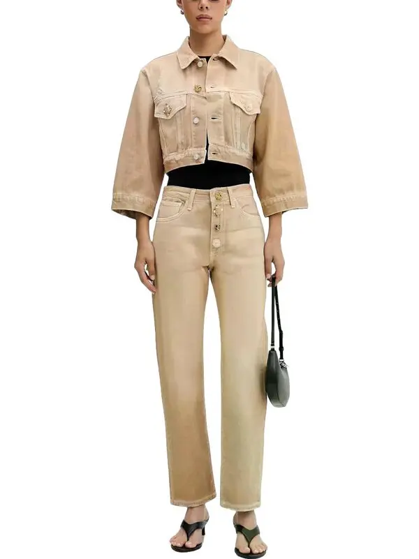 VICOLO Embellished Cropped Denim Jacket - Brown