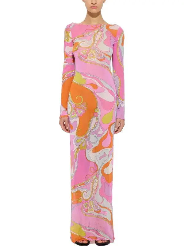 Emilio Pucci Orchidee Print Tulle Maxi Dress - Pink