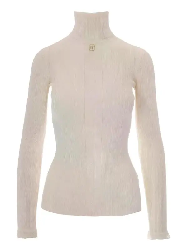 Elisabetta Franchi Ribbed Knit Logo Plaque Sweater - Neutrals