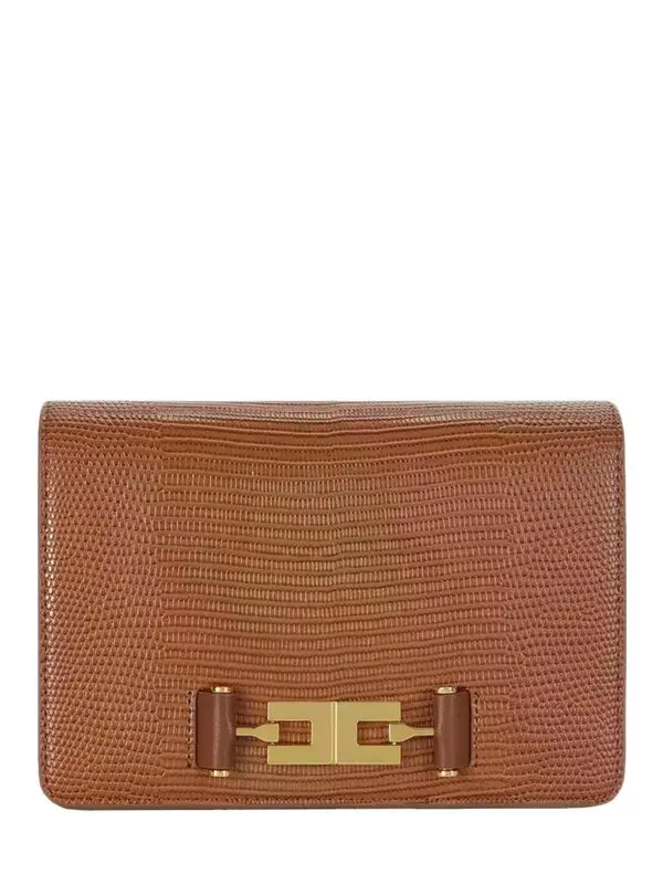 Elisabetta Franchi Lizard-effect Logo Plaque Shoulder Bag - Brown