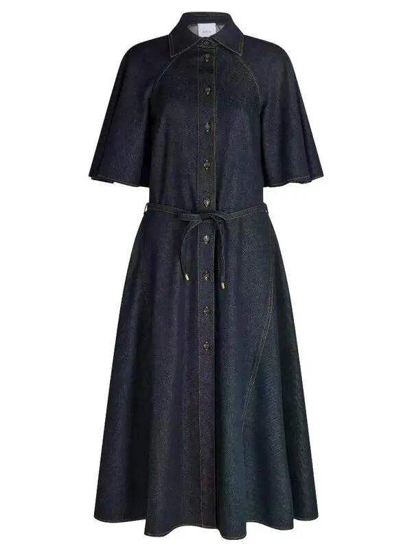 PATOU Midi Belted Button-front Dress - Blue