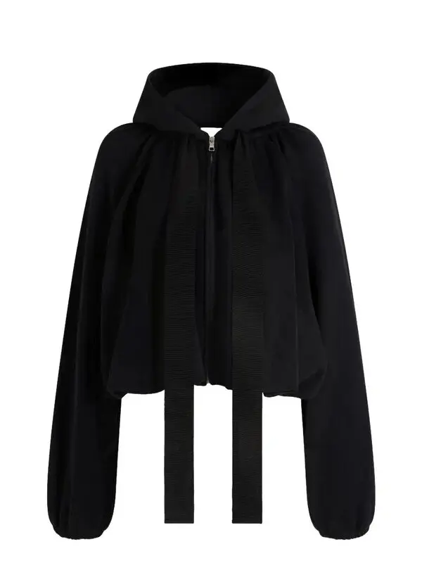 PATOU Zip-up Hooded Hoodie With Gathered Detailing - Black