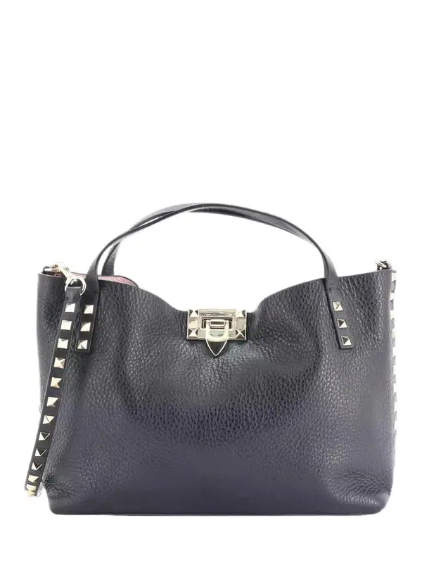 Valentino Garavani Rockstud Convertible Flip Lock Leather Medium Tote Bag - Black