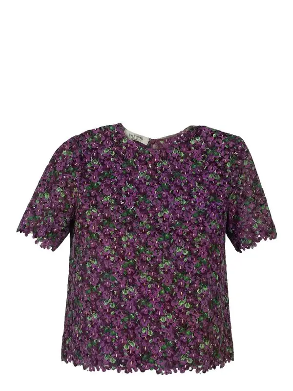 Valentino Garavani Floral Print Short Sleeve Top - Purple