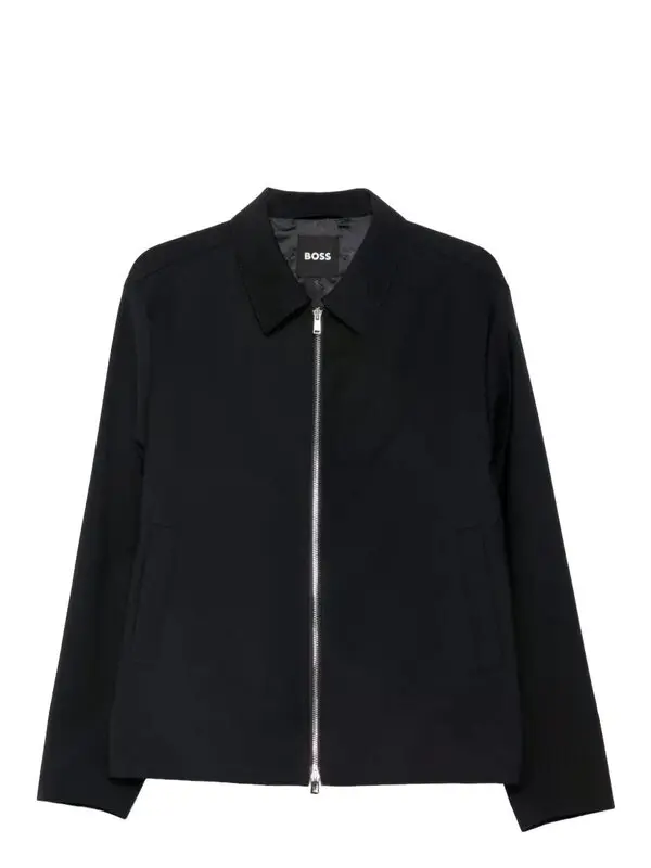 BOSS Zip-up Collared Jacket With Twill Texture - Black