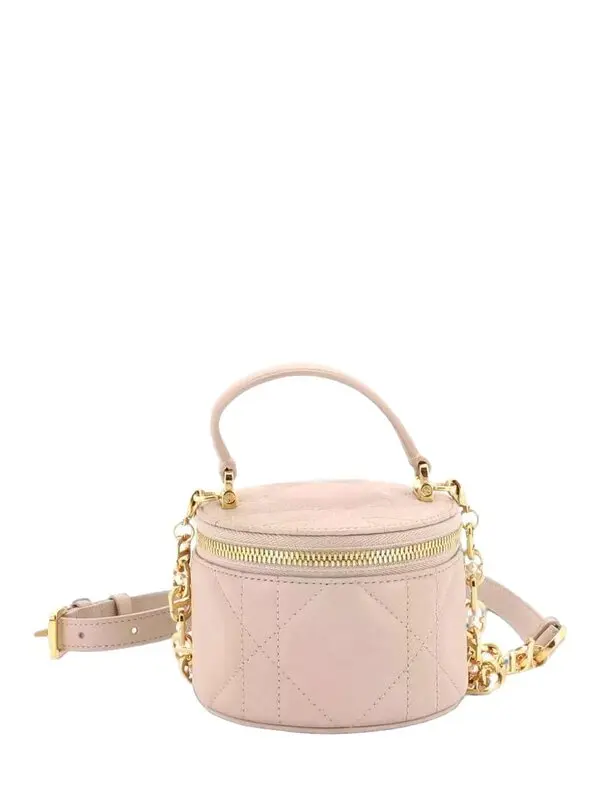 Dior Round Vanity On Chain Cannage Quilt Lambskin Mini Pouch - Neutrals
