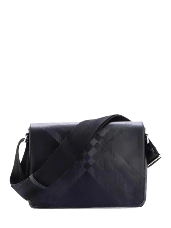 Burberry Check Embossed Leather Messenger Bag - Black