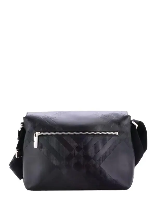 Burberry Check Embossed Leather Messenger Bag - Black