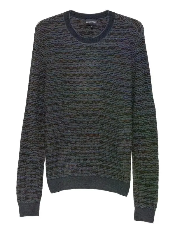 Emporio Armani Textured Knit Crew Neck Sweater - Blue