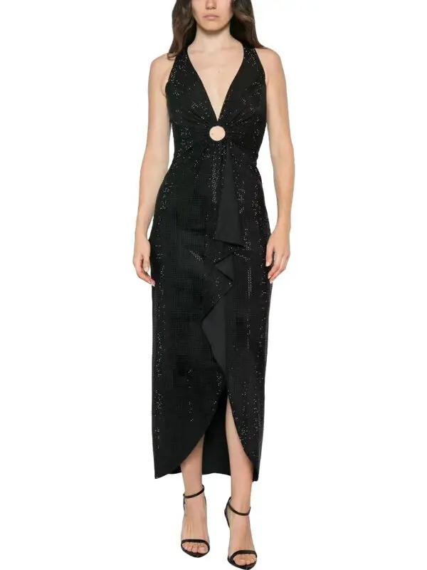 TWENTY FOURHAITCH Sequin-embellished Ring Detail Midi Dress - Black