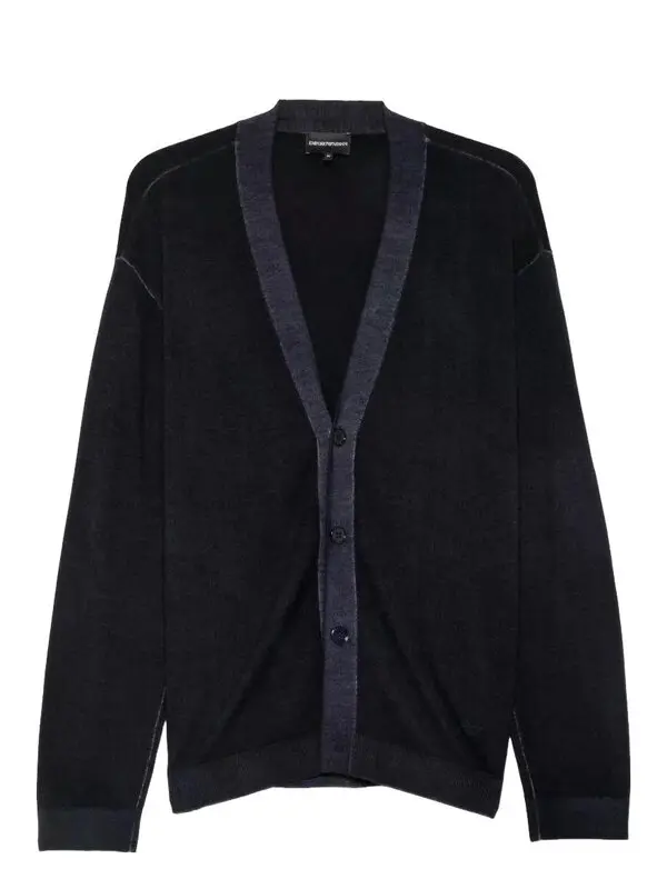 Emporio Armani Virgin Wool V-neck Cardigan - Blue