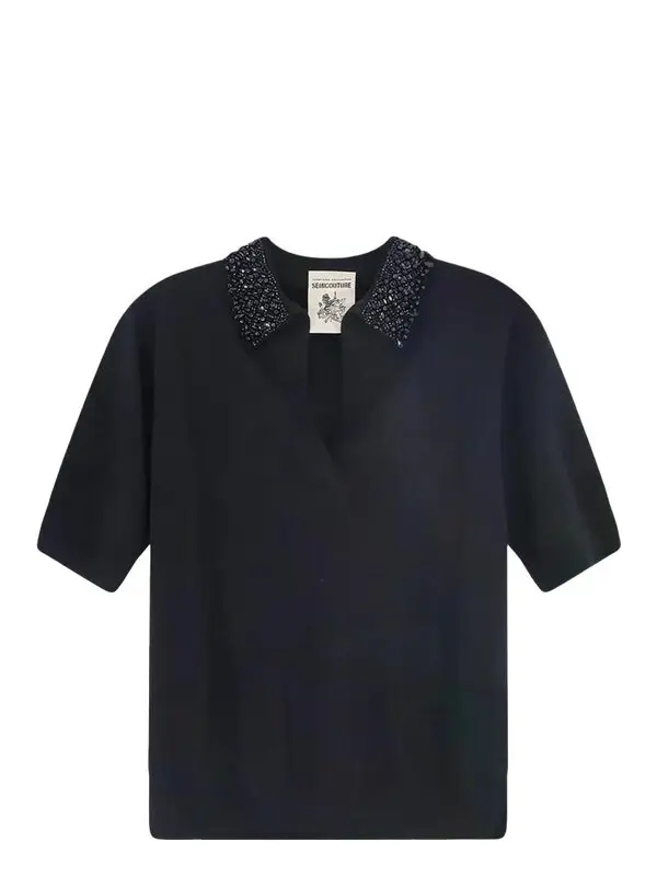 SEMICOUTURE Bead-embellished Short-sleeve Sweater - Black