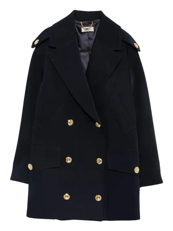 Elisabetta Franchi Double-breasted Coat With Notched Lapels And Gold-tone Logo-engraved Buttons - Blue