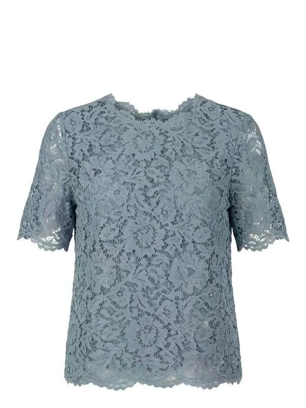 Valentino Garavani Short Sleeve Lace Top - Blue