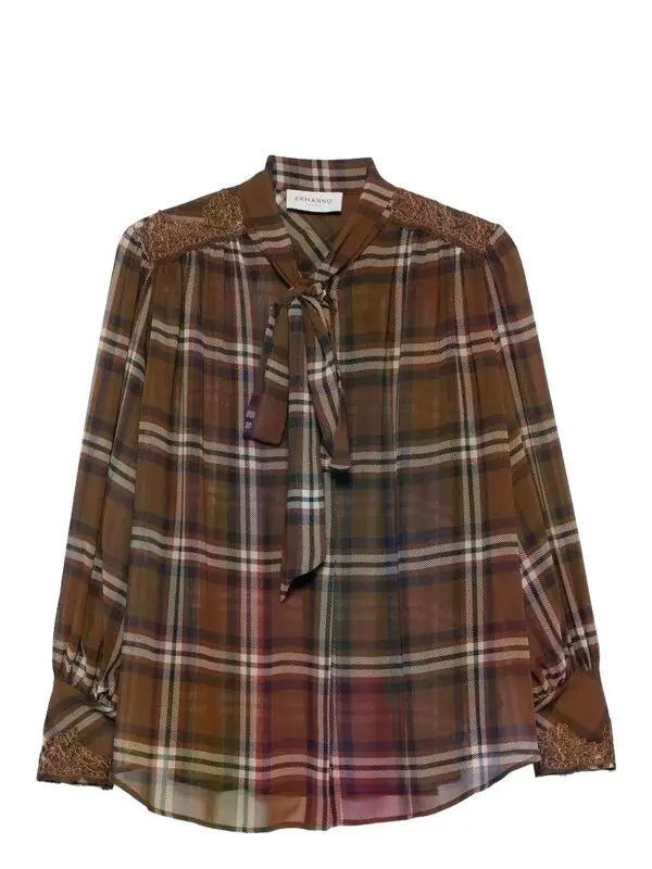 ERMANNO FIRENZE Check Pattern Pussy-bow Shirt - Brown