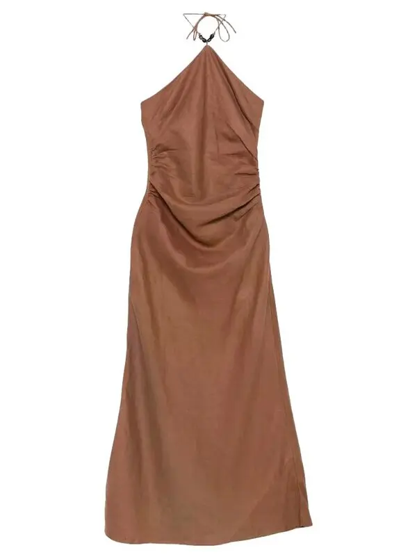 Faithfull The Brand Natalia Beaded Halterneck Midi Dress - Brown