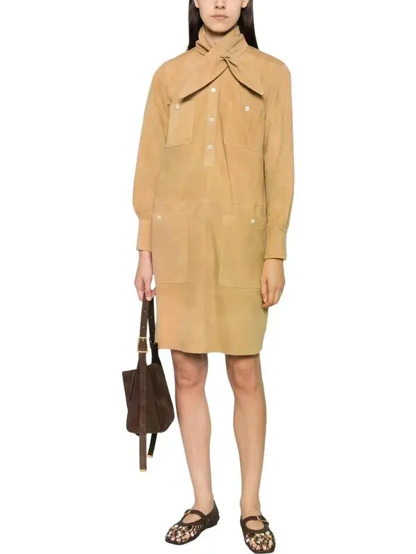Polo Ralph Lauren Suede Mini Dress With Neck-tie Detail - Brown