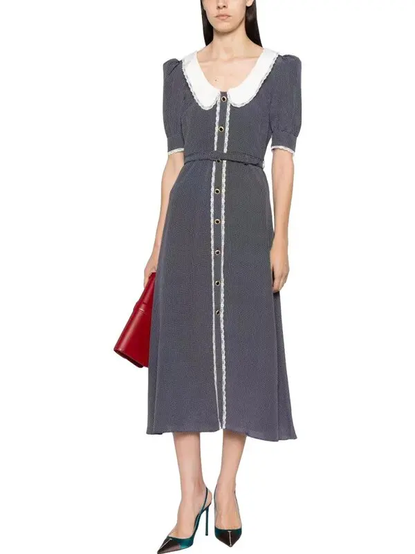 Alessandra Rich Polka Dot Midi Dress - Blue