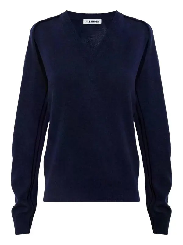 JIL SANDER Cut-out V-neck Sweater - Blue