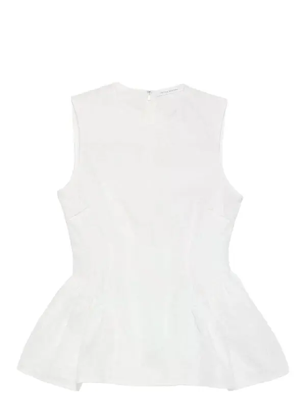 Cecilie Bahnsen Matelassé Floral Embroidery Peplum Top - White