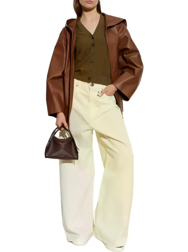 Max Mara Hooded Leather Jacket - Brown