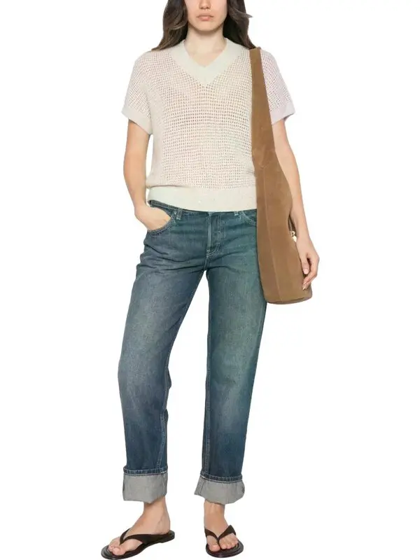 Peserico Sequin-embellished Open-knit V-neck Top - Neutrals