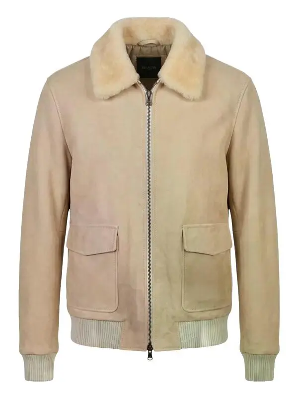 BARBA NAPOLI Shearling Collar Leather Jacket - Neutrals