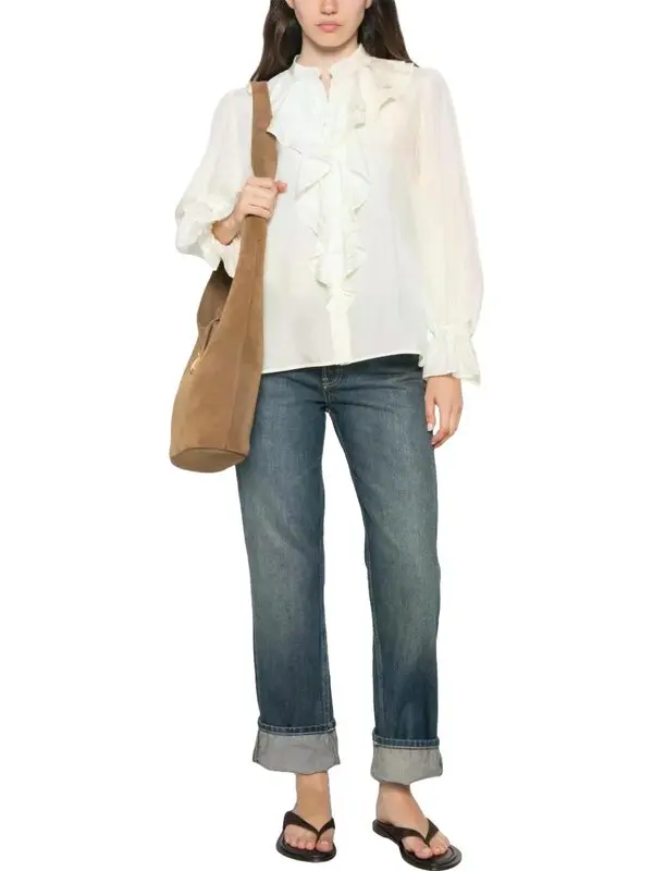 Marella Ruffled Silk Shirt - Neutrals