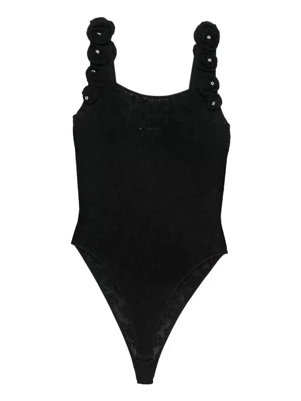 Sandro Pointelle Knit Floral Appliqué Top - Black