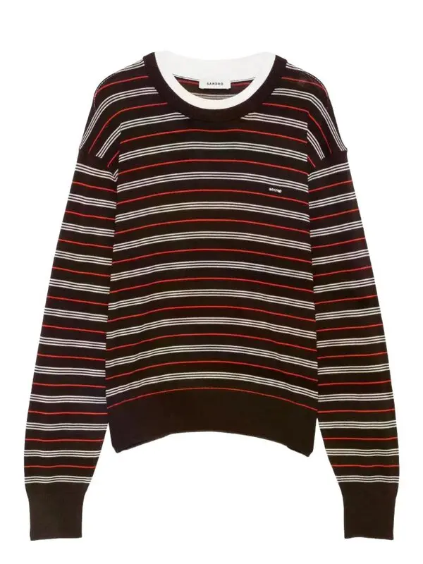 Sandro Striped Wool Crew Neck Sweater - Brown