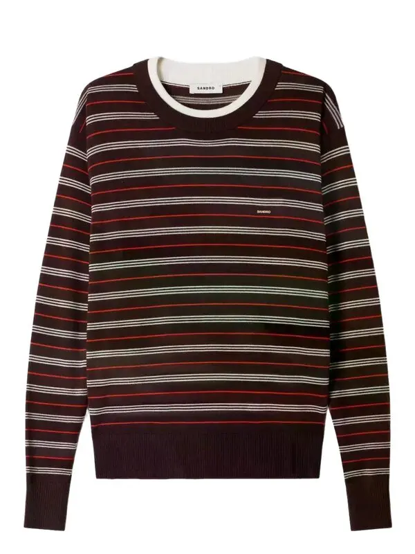 Sandro Striped Wool Crew Neck Sweater - Brown