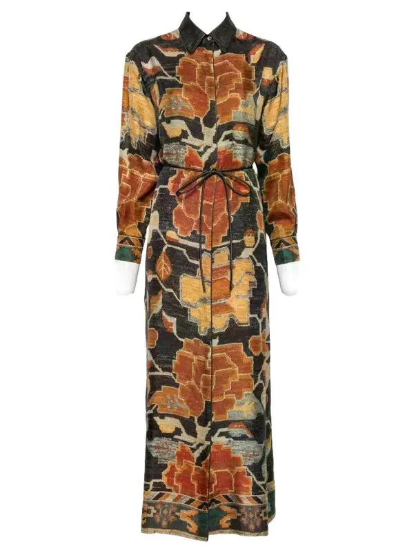 PIERRE-LOUIS MASCIA Graphic Print Maxi Dress - Brown