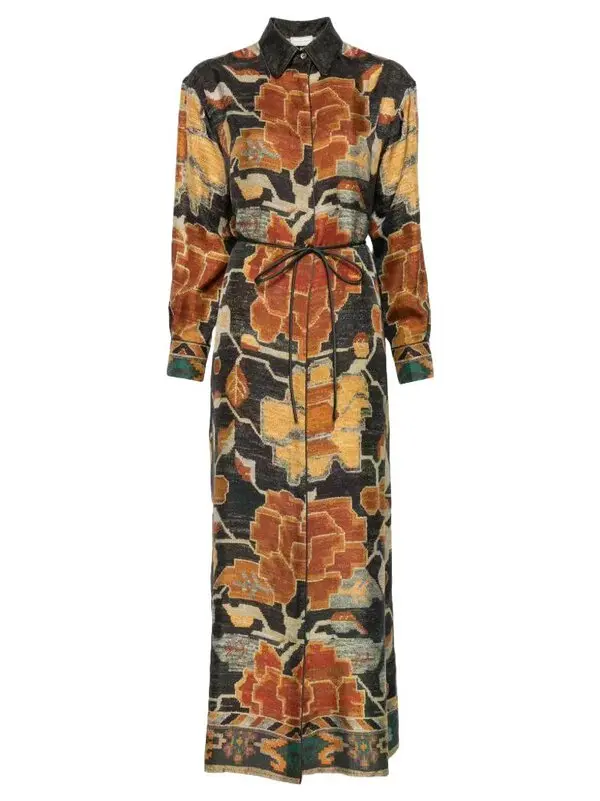 PIERRE-LOUIS MASCIA Graphic Print Maxi Dress - Brown