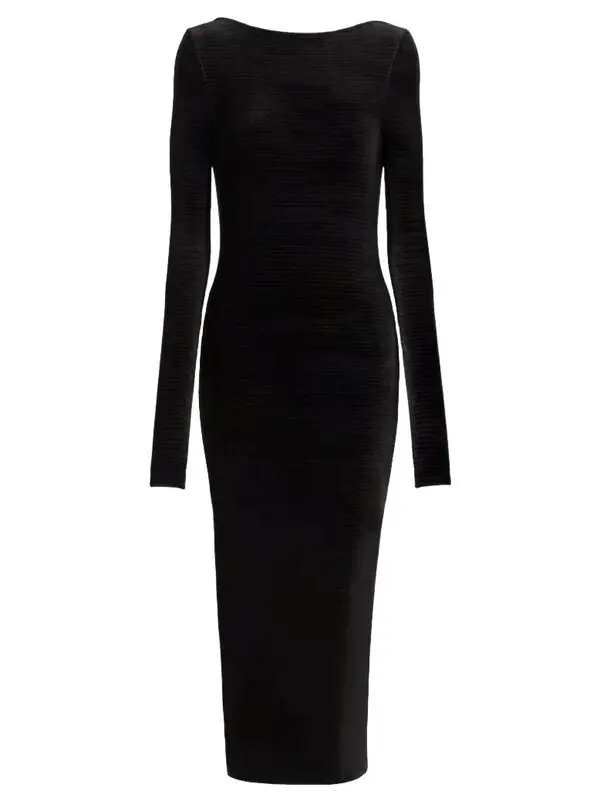 Balmain Long Sleeve Velvet Dress - Black