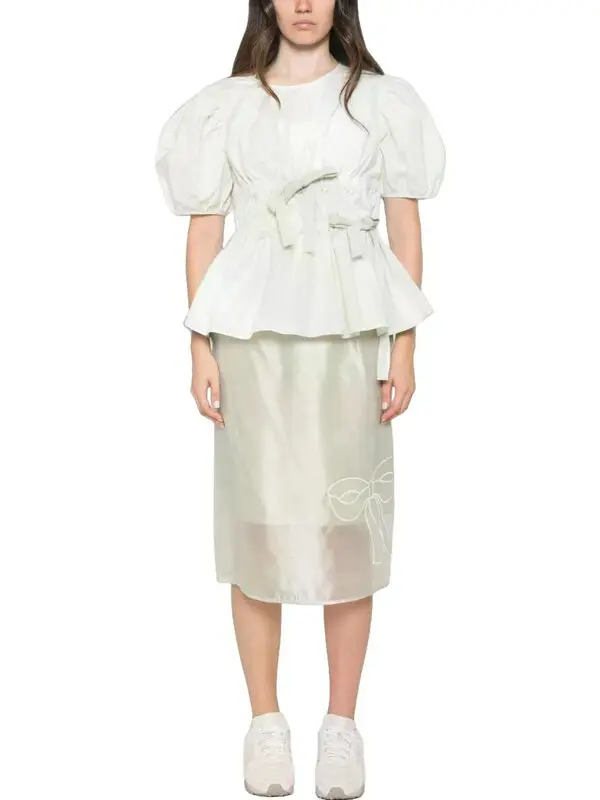 Cecilie Bahnsen Papillon Matelassé Peplum Top - Neutrals
