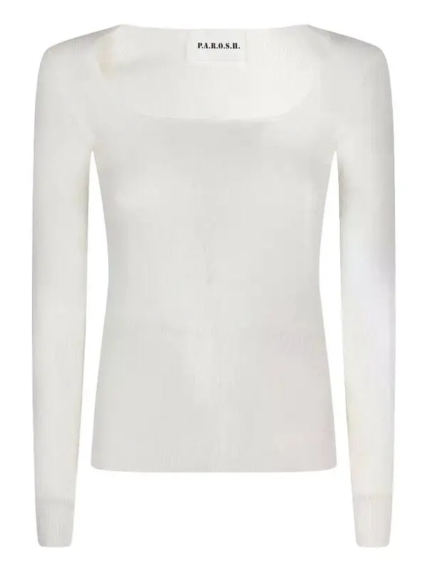 P.a.r.o.s.h Ribbed Knit Square Neck Long Sleeve T-shirt - White