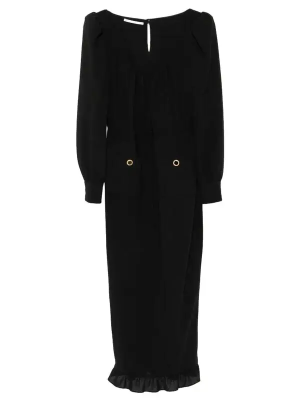 Alessandra Rich Ruffle-trim Scoop-neck Midi Dress - Black