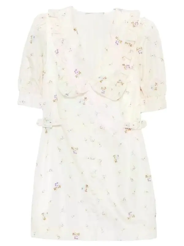 Alessandra Rich Floral Print Mini Dress - Neutrals