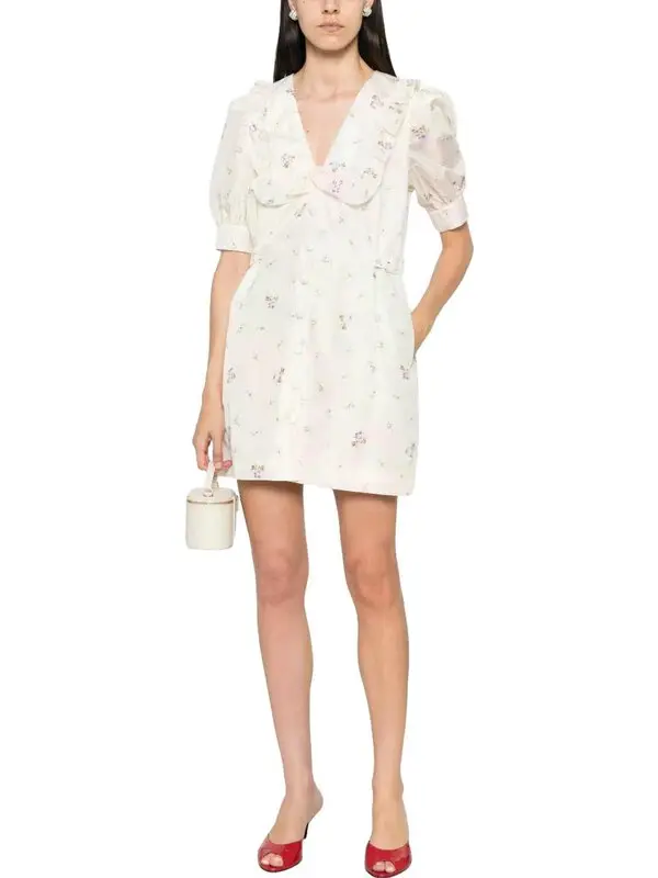 Alessandra Rich Floral Print Mini Dress - Neutrals